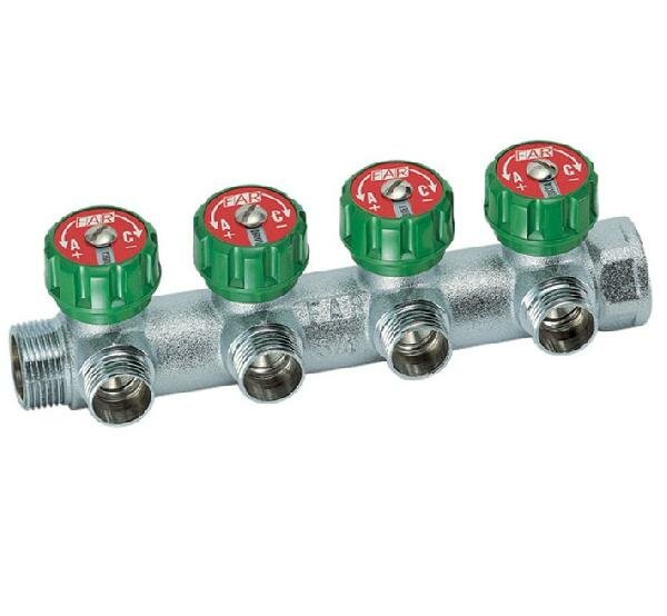 Регулирующий коллектор 1" (ВР-НР) с 4 отв. 3/4" НР FAR (FK3824 134) Евроконус в компл. с прокладками под плоское уплотнение