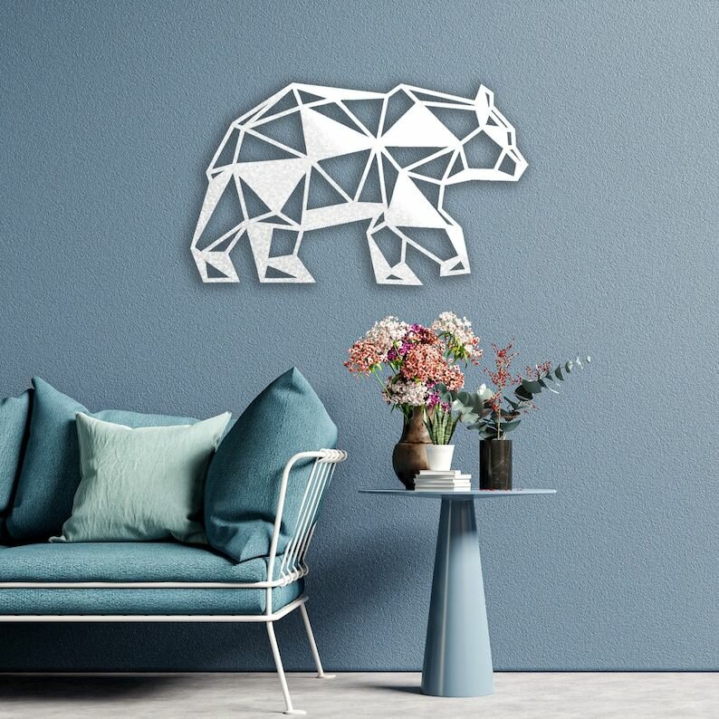 Декоративное металлическое панно, Дикий медведь (белый цвет)