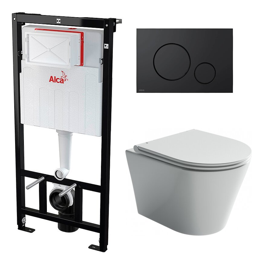 Комплект 3 в 1 инсталляция AlcaPlast + Унитаз подвесной Ceramica Nova Forma CN3011 + черная кнопка