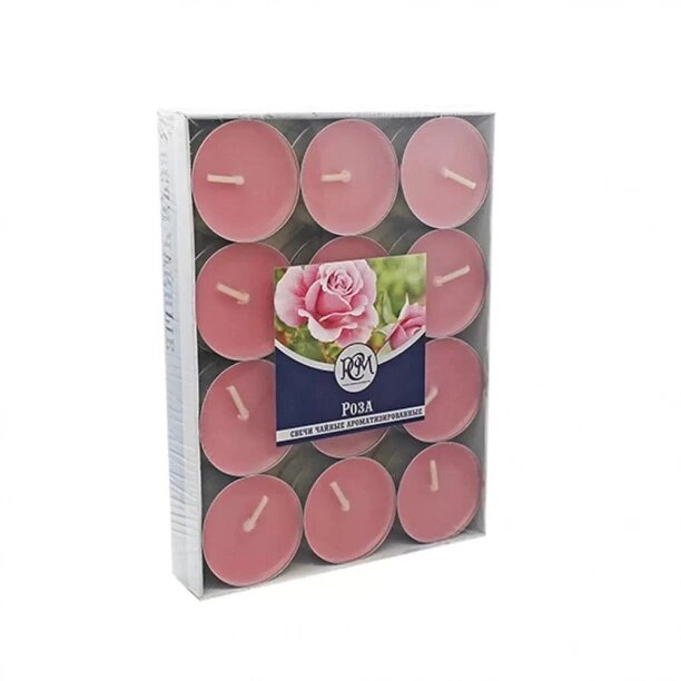 Набор чайных свечей "Роза", Русская Свечная Мануфактура, цвет розовый, парафиновые, 24 штуки