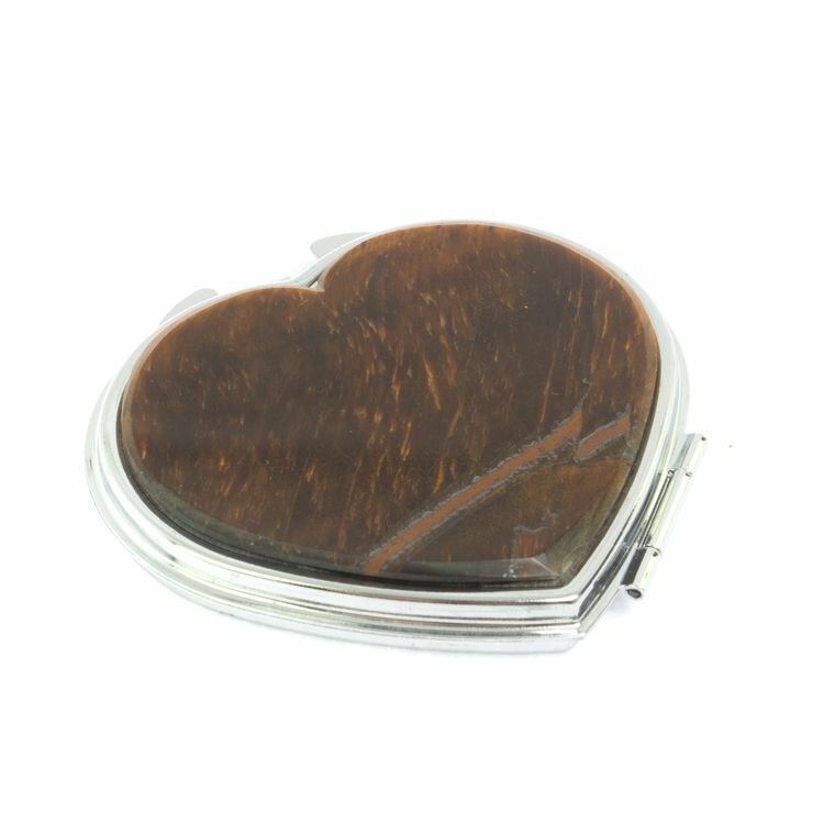 Зеркало карманное "Сердце" тигровый глаз цвет серебро 127361