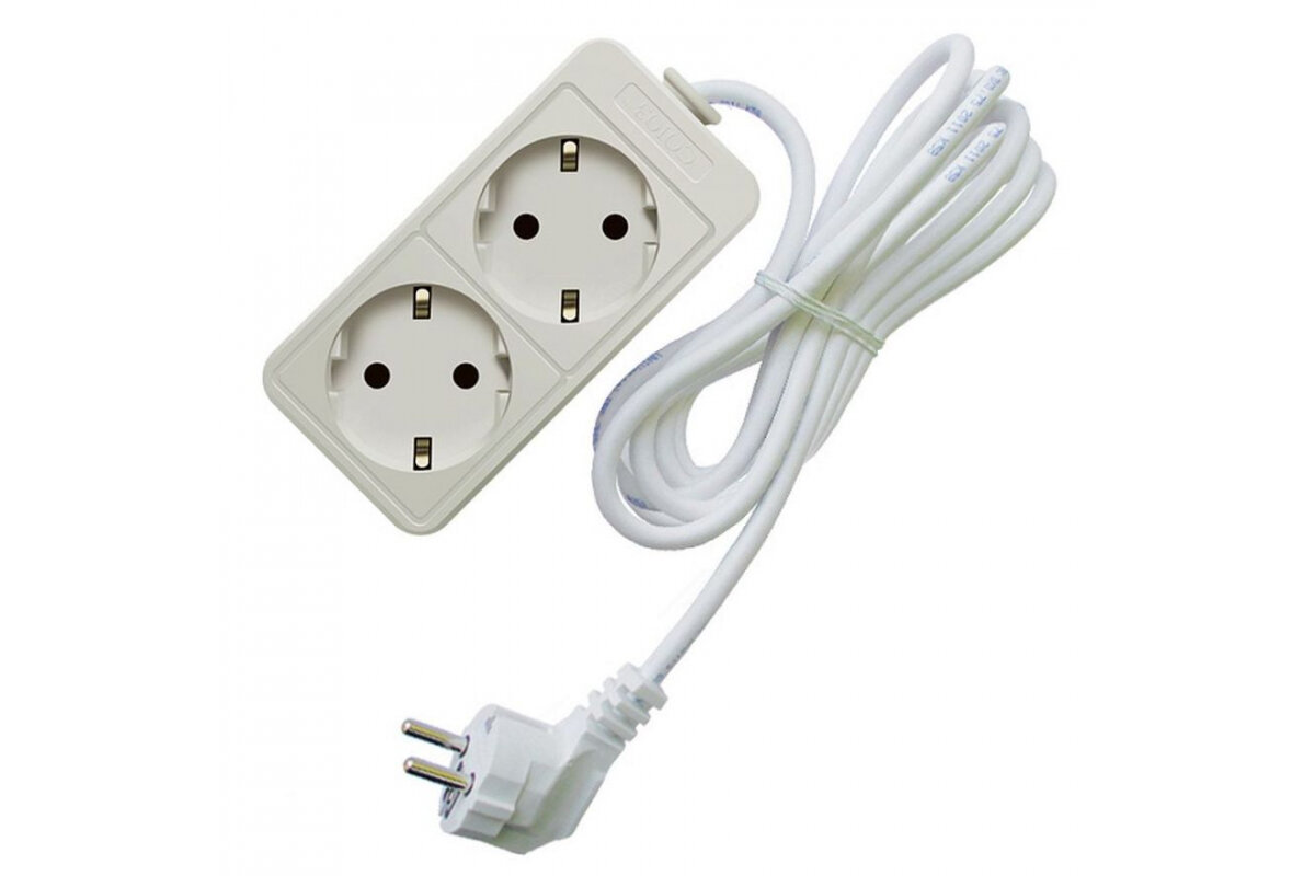 СОЮЗ ТМ бытовой удлинитель 3500Вт с заземлением, 2 гнезда, провод ПВС 1.5м 481S-6201