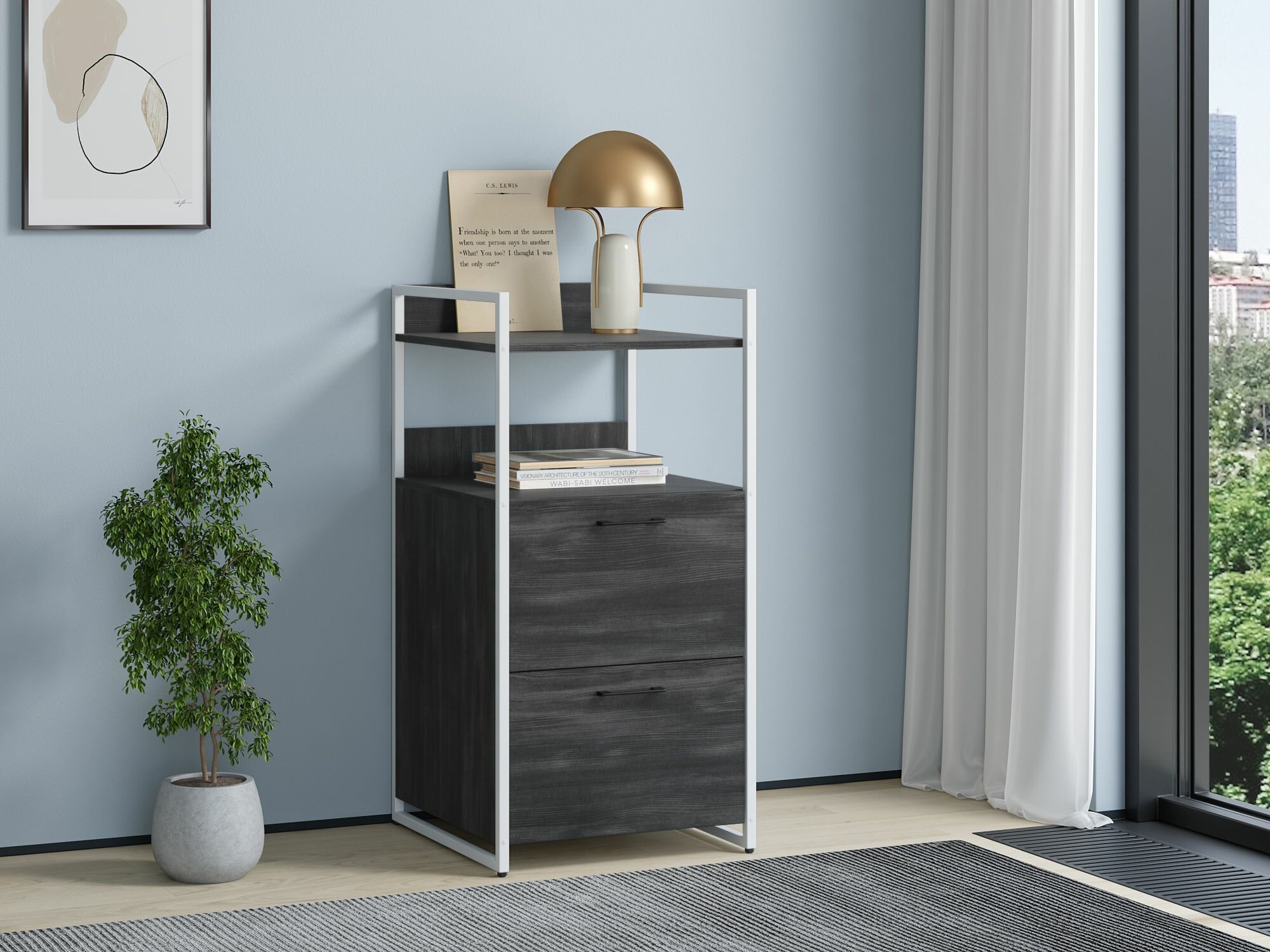 Тумба прикроватная Урбан Лофт 02 Белый/северное дерево темное