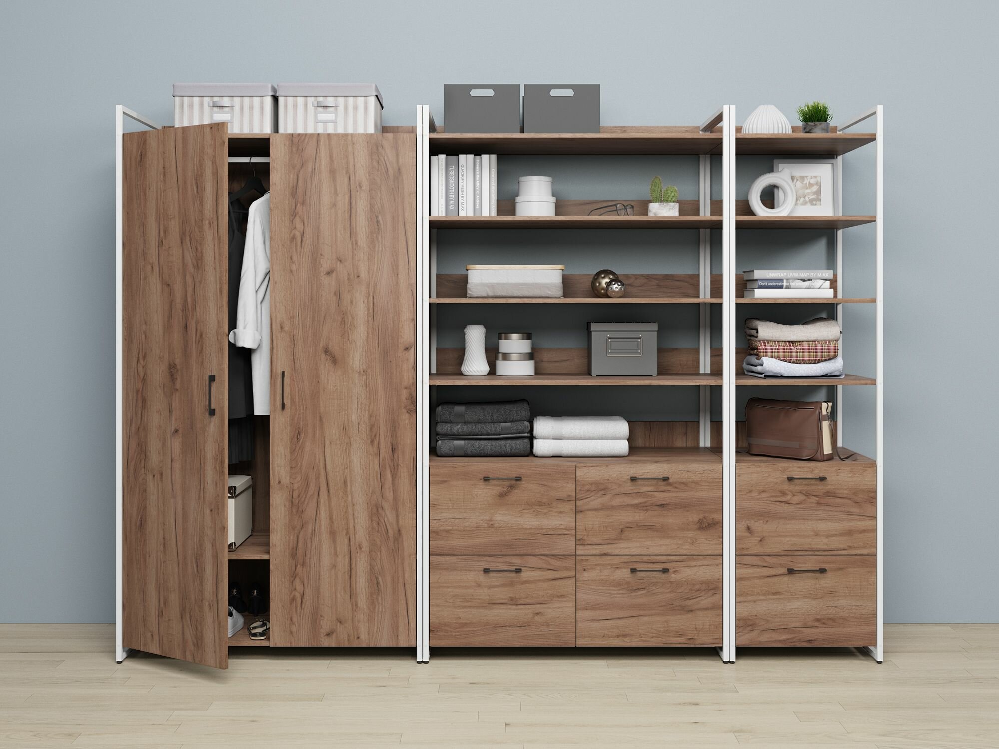 Гардеробная система Urban Лофт 01 с ящиками Белый/Дуб крафт табак