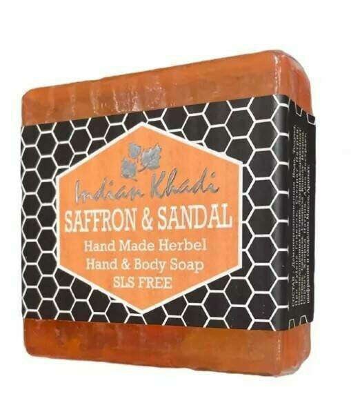 SAFFRON & SANDAL Hand Made Herbal Hand & Body Soap, SLS Free, Indian Khadi (шафран И сандал травяное мыло ручной работы, Индиан Кхади), 100 г.