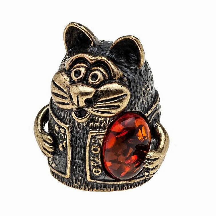 Фигурка с янтарем Кот колокольчик 3х2.5 см