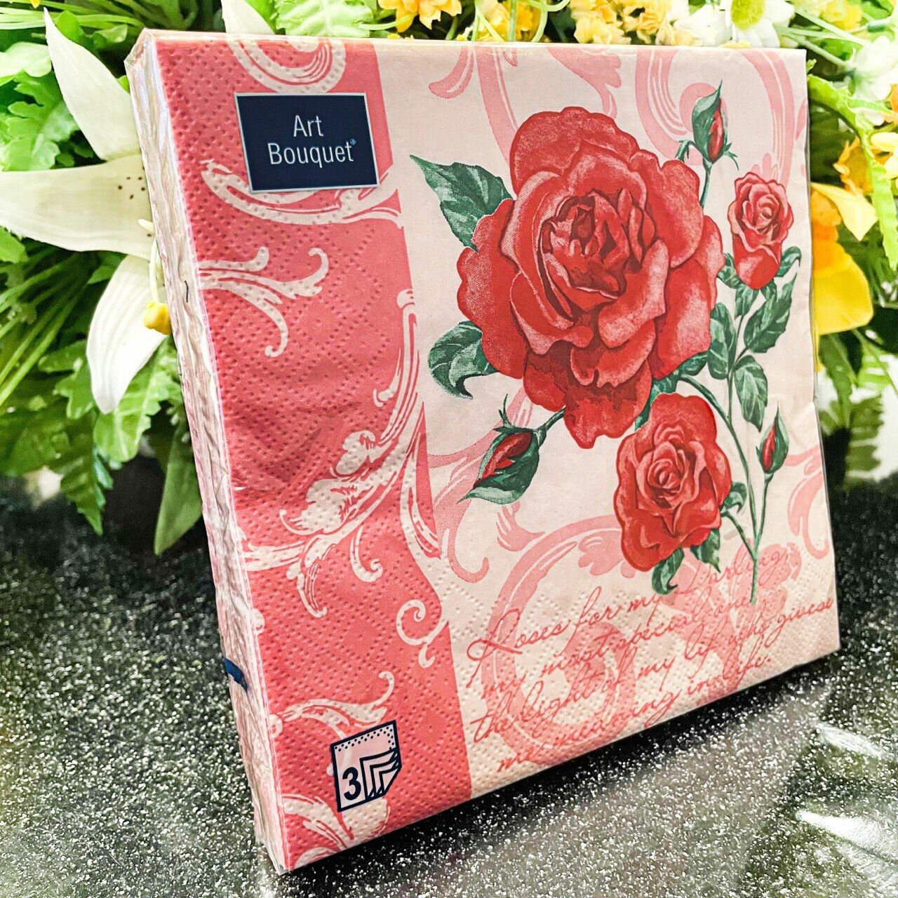 Салфетки бумажные Desna "Романтические розы", с принтом, 33x33 см, целлюлоза