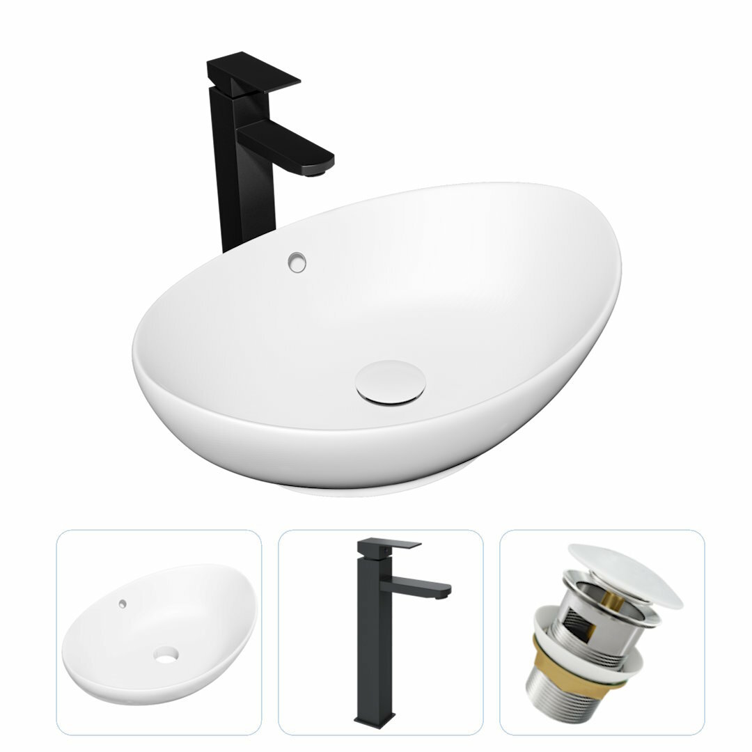 Накладная раковина Teymi "Lori", 60 см, фарфор, черная, овальная