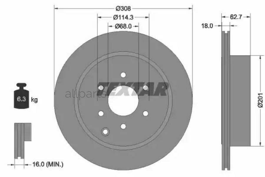 TEXTAR 92181603 Диск тормозной задний с покрытием PRO NISSAN TEXTAR 92181603