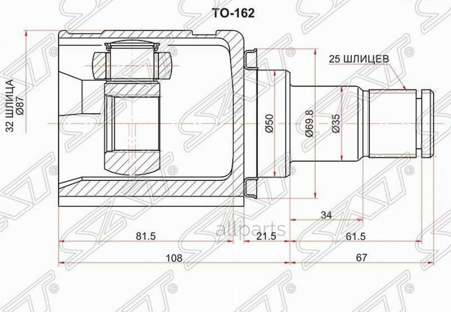 SAT TO-162 Шрус (Спереди/ Слева/ Внутр) Toyota Camry (XV50, XV70) 11-22 / Camry UAE/USA 11-24