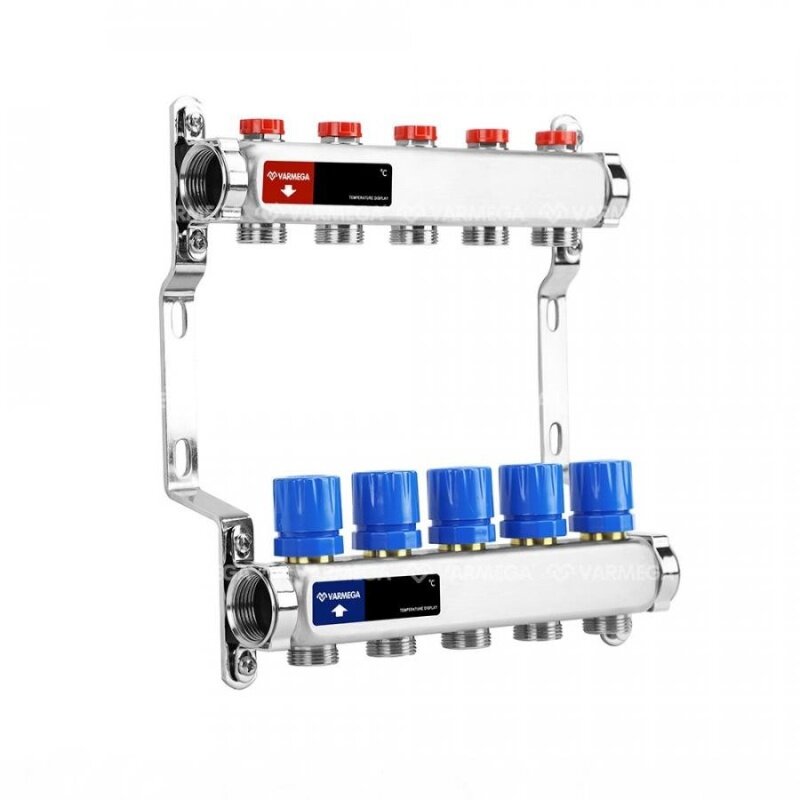 Varmega Коллектор без расходомеров и без кранов 1", 5 выходов x 3/4"EK нерж (1/6)
