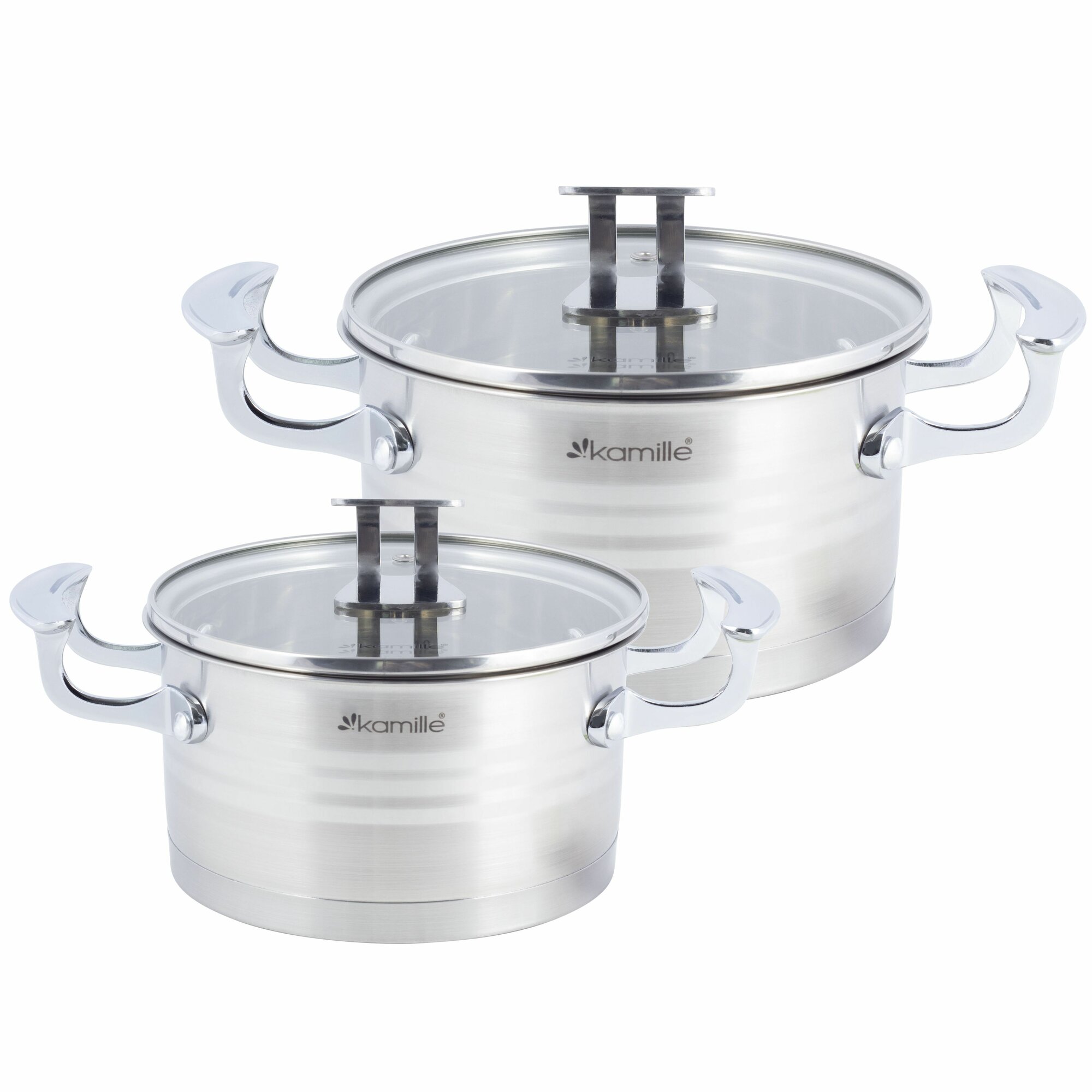 Набор кастрюль из нержавеющей стали Kamille со стеклянными крышками