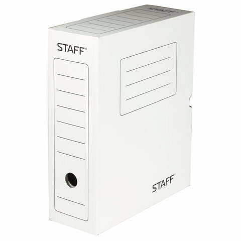 Короб архивный с клапаном А4 (260х325 мм), 100 мм, до 900 листов, микрогофрокартон, белый, STAFF, 128863
