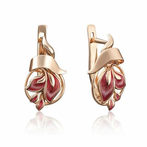 Серьги PLATINA, красное золото, 585 проба, эмаль