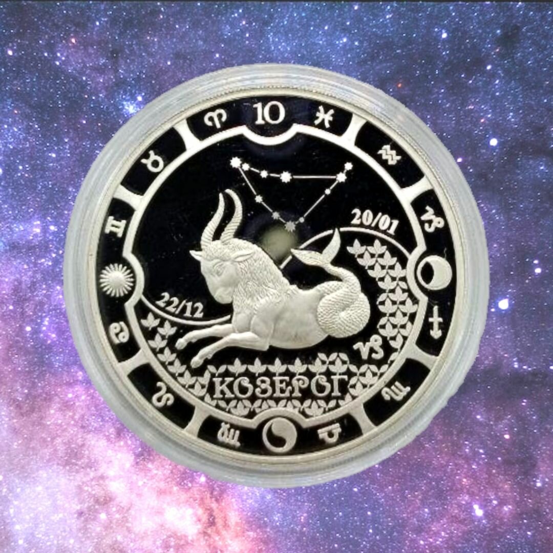 Серебряная монета 2000 франков. "Знак зодиака" Козерог. Габон. 2014 г. ММД