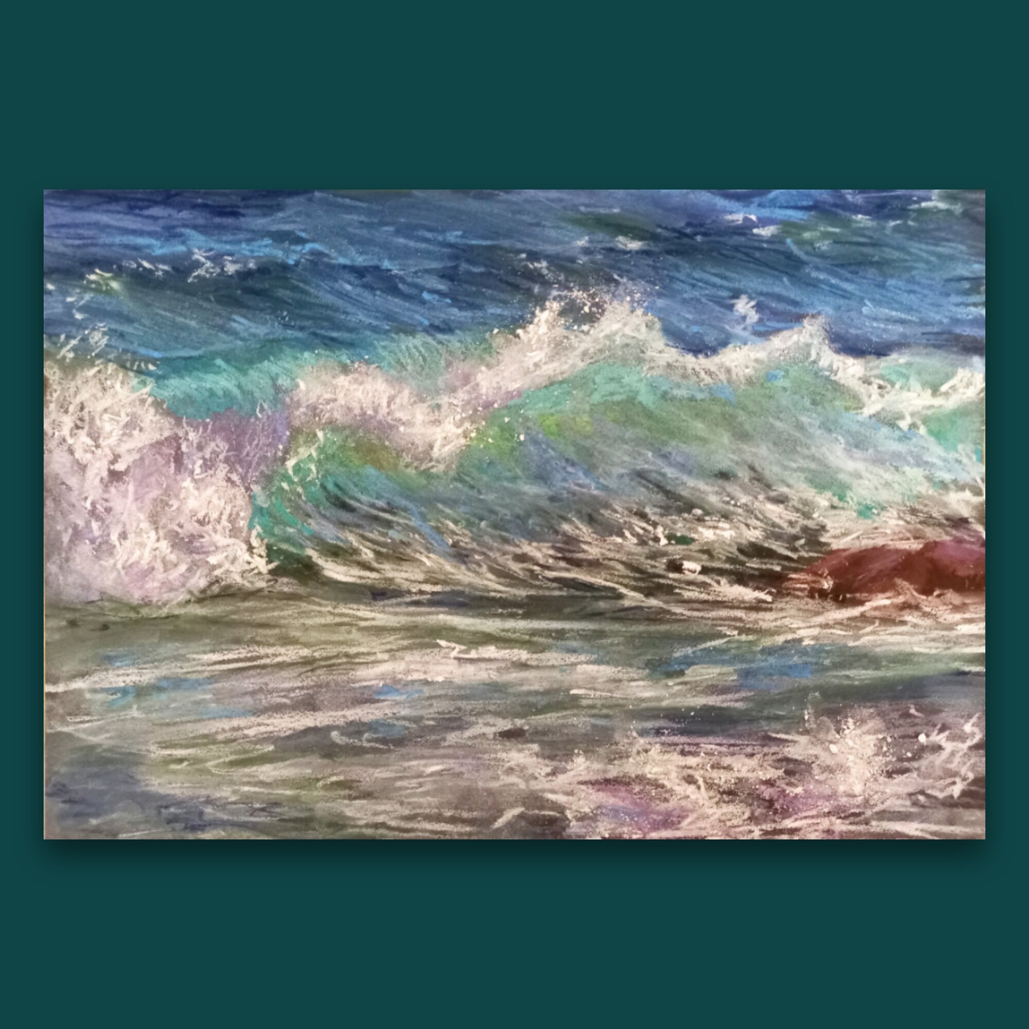 Авторская картина с волной пастелью, ручная работа.