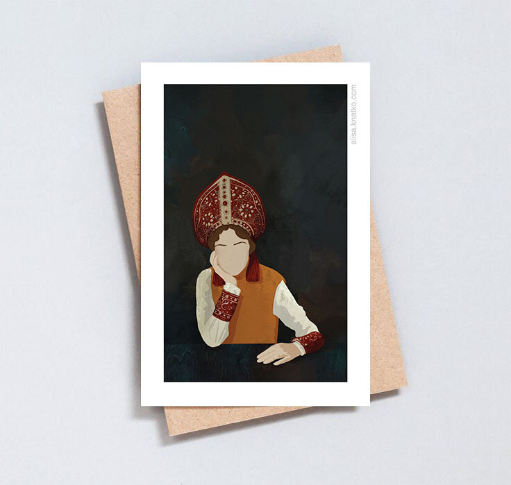 Открытка "Девушка в кокошнике" 10х15 см