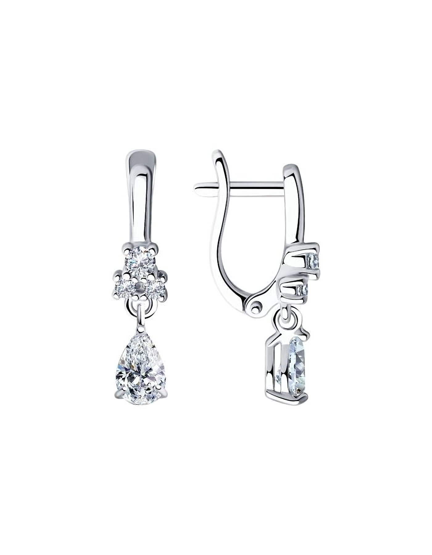 Серьги, серебро, 925 проба, родирование, фианит