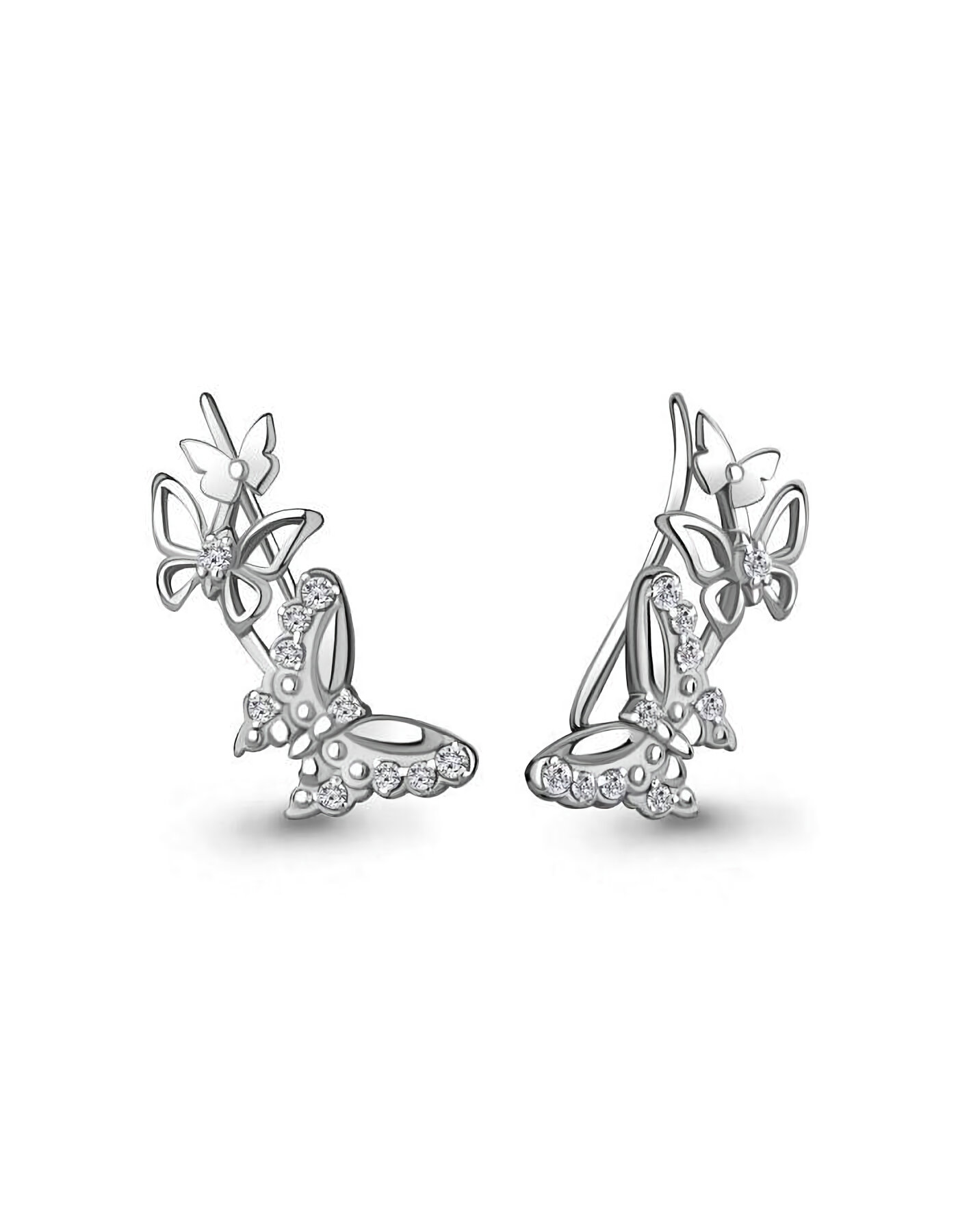 Серьги каффы, серебро, 925 проба, родирование, фианит