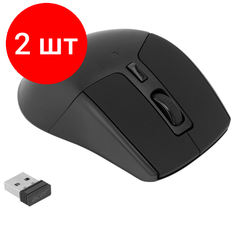 Комплект 2 штук, Мышь компьютерная Acer OMR170 black (1600dpi) wireless USB(ZL. MCEEE.00N)