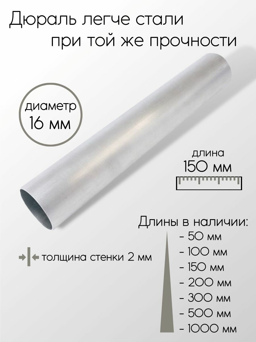 Алюминий дюраль Д16Т труба диаметр 16 мм толщина стенки 2 мм 16x2x150 мм