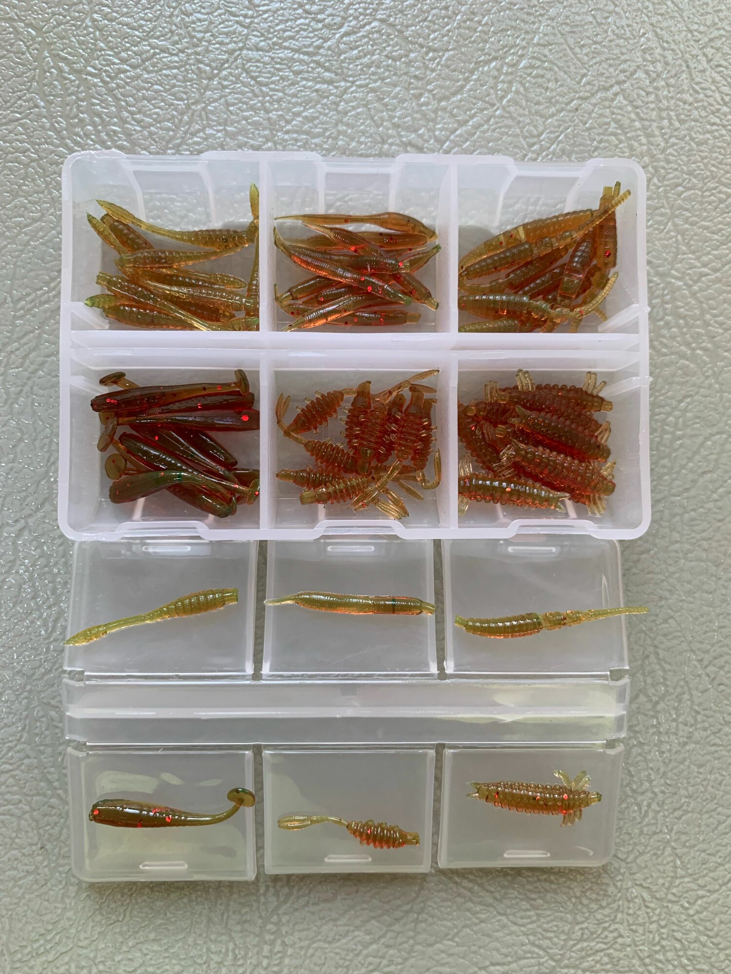 Набор мягкая приманка для рыбалки Микруха Машинное масло / Motor oil red flake 60шт.