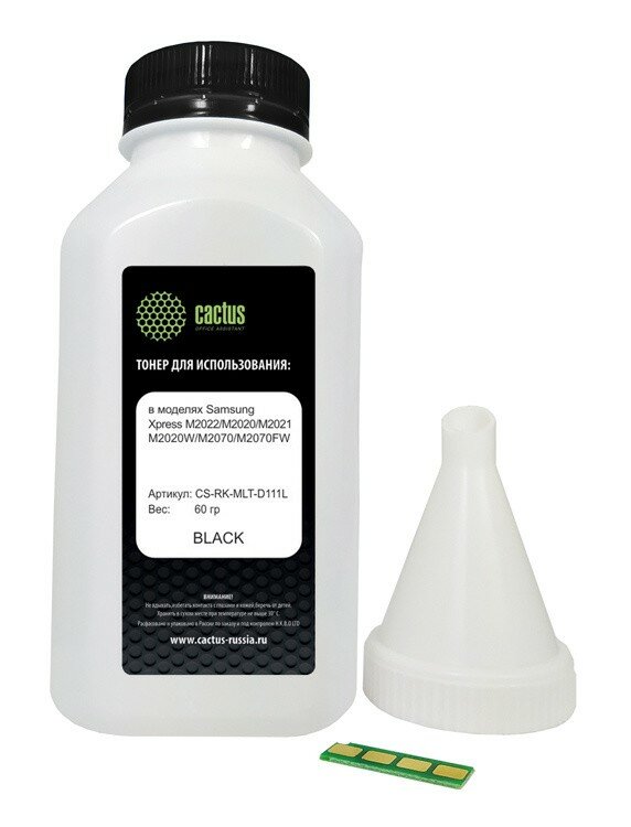 Тонер Cactus CS-RK-MLT-D111L черный флакон 60гр. (в компл: чип) для принтера Samsung Xpress M2022/M2020/M2021/M2020W/M2070/M2070FW