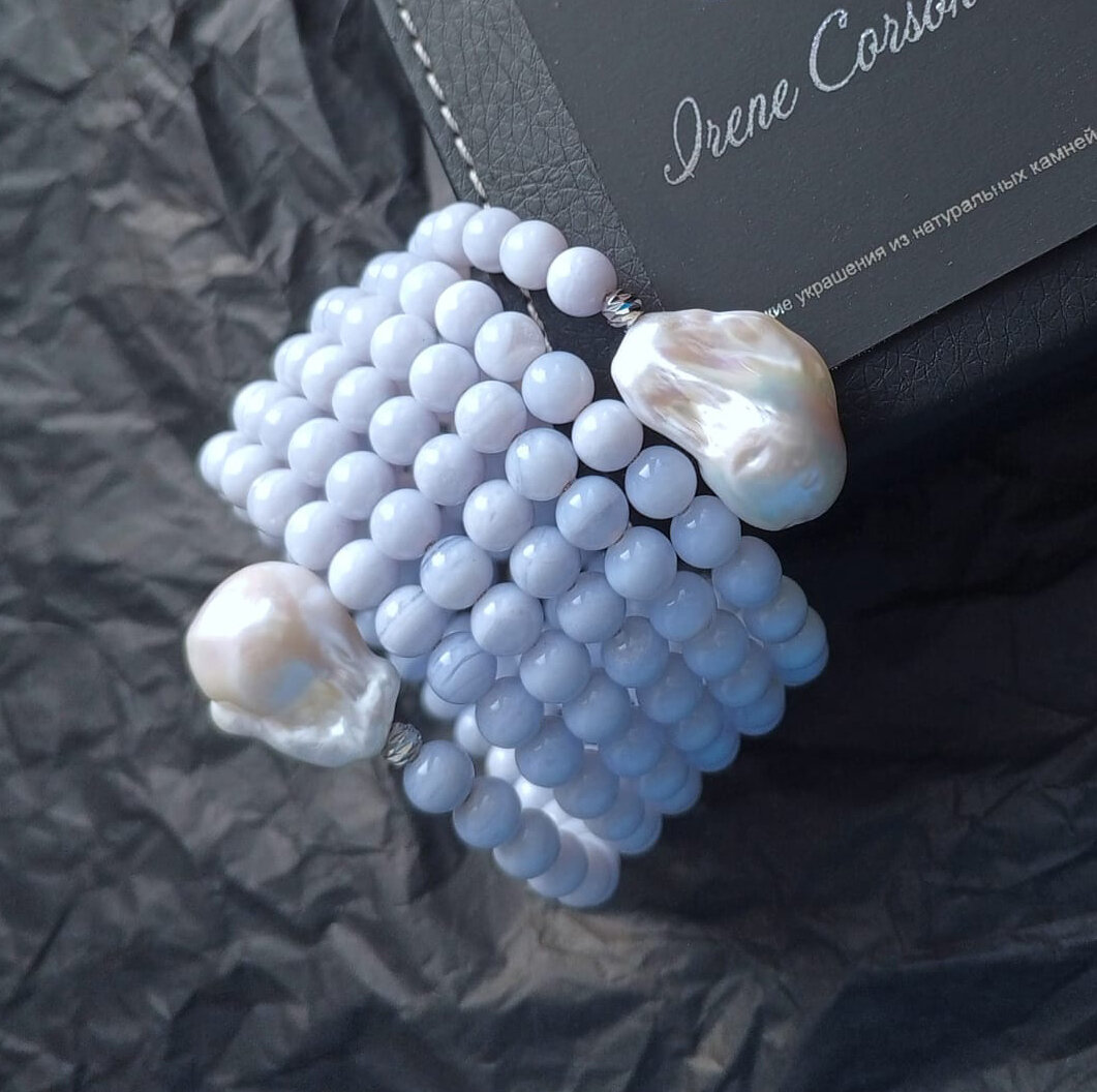 Браслет, жемчуг пресноводный, халцедон