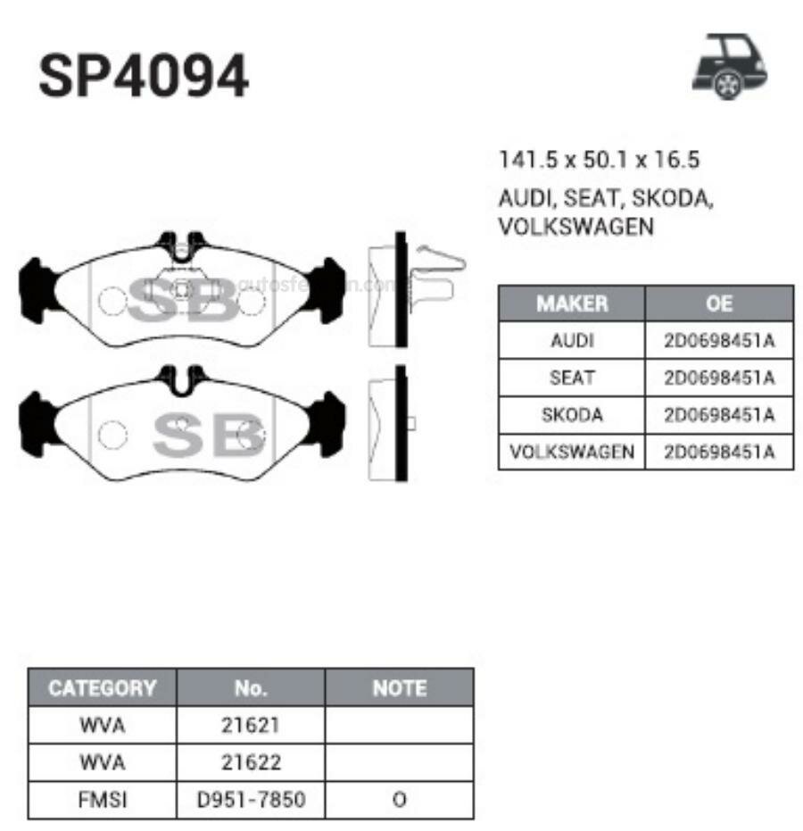 SANGSIN BRAKE SP4094 Колодки тормозные MERCEDES SPRINTER (2-4t) 95>06/VOLKSWAGEN LT 96>06 задние