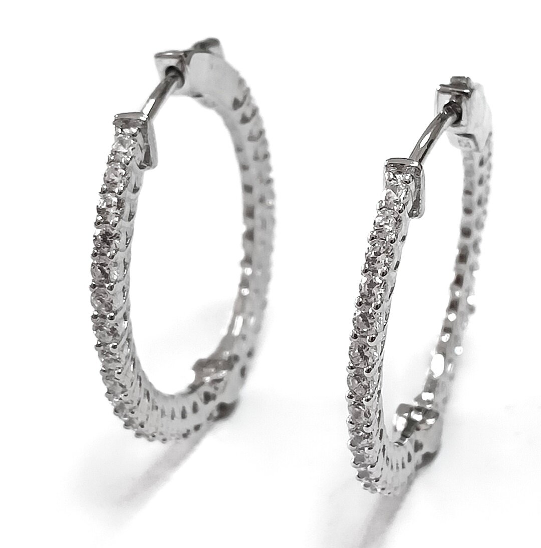 Серьги двусторонние, серебро, 925 проба, родирование, фианит