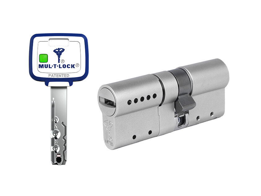 Цилиндр Mul-t-Lock MT5+ ключ-ключ 100мм (размер 65х35 мм) - Никель, Флажок (3 ключа)