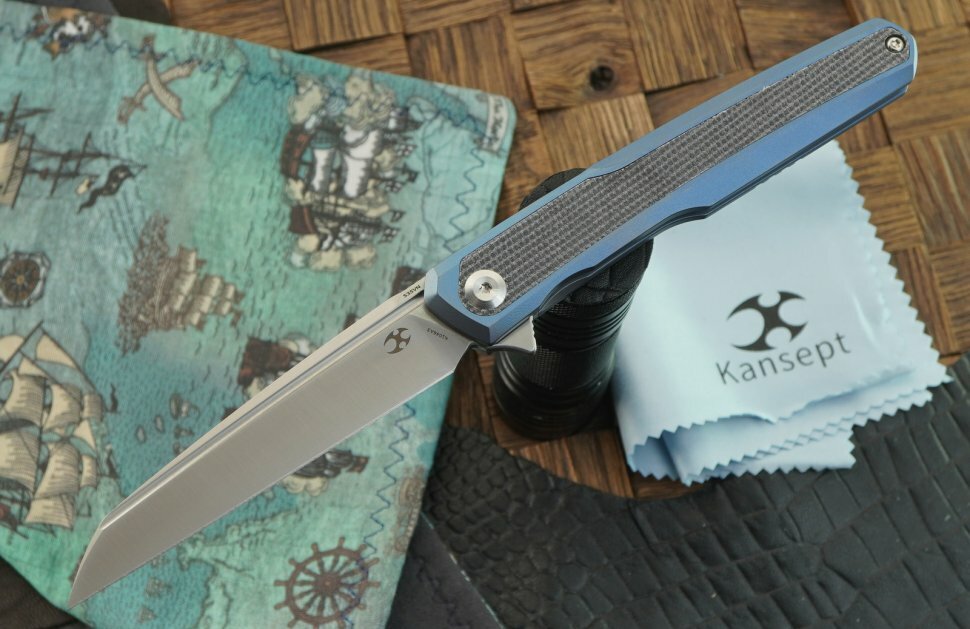 Складной нож Kansept Knives Arcus, сталь CPM S35VN, сатин, рукоять синий титан/микарта