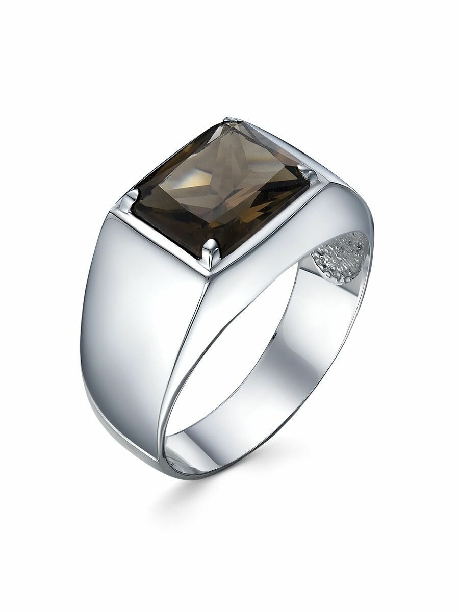 Печатка, серебро, 925 проба, родирование, фианит, раухтопаз