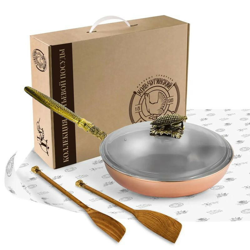 Кольчугинский мельхиор Набор медной посуды "Кукуруза" 3 пр сковорода, 2 лопатки (КМ19930306)