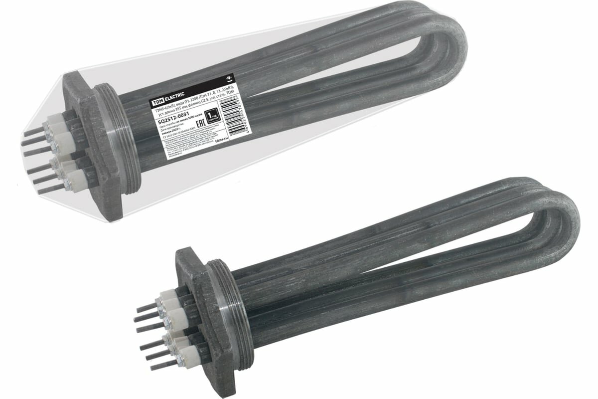 TDM ELECTRIC ТЭНБ-6,0кВт, вода P, 220В ТЭН-71, В, 13, 2,0кВт, уст. длина 355 мм, фланец G2,5, угл. сталь, SQ2512-0031