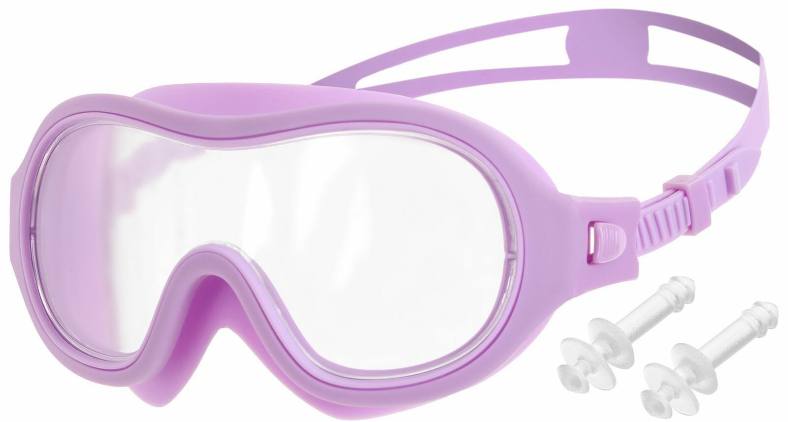 Детская маска для подводного пплавания ONLYTOP, плавательные очки для бассейна, снорклинга и ныряния под водой, комплект с берушами, цвет сиреневый