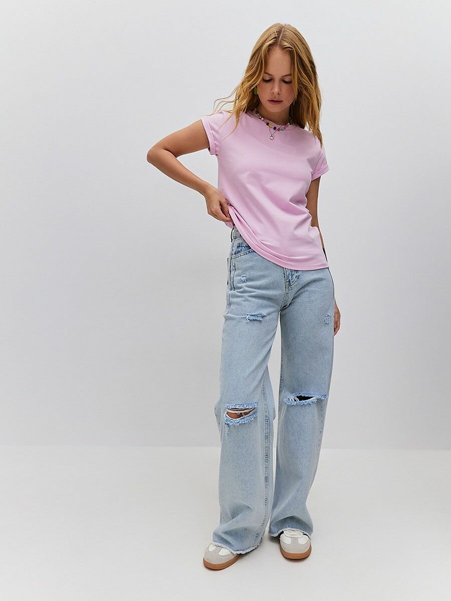 Футболка MARY MARY с подвернутым рукавом, размер M, бледно-розовый