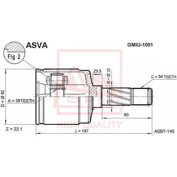 Ремкомплект шруса внутренний для автомобиля GM Daewoo, ASVA GMIU-1001 (1 шт.)