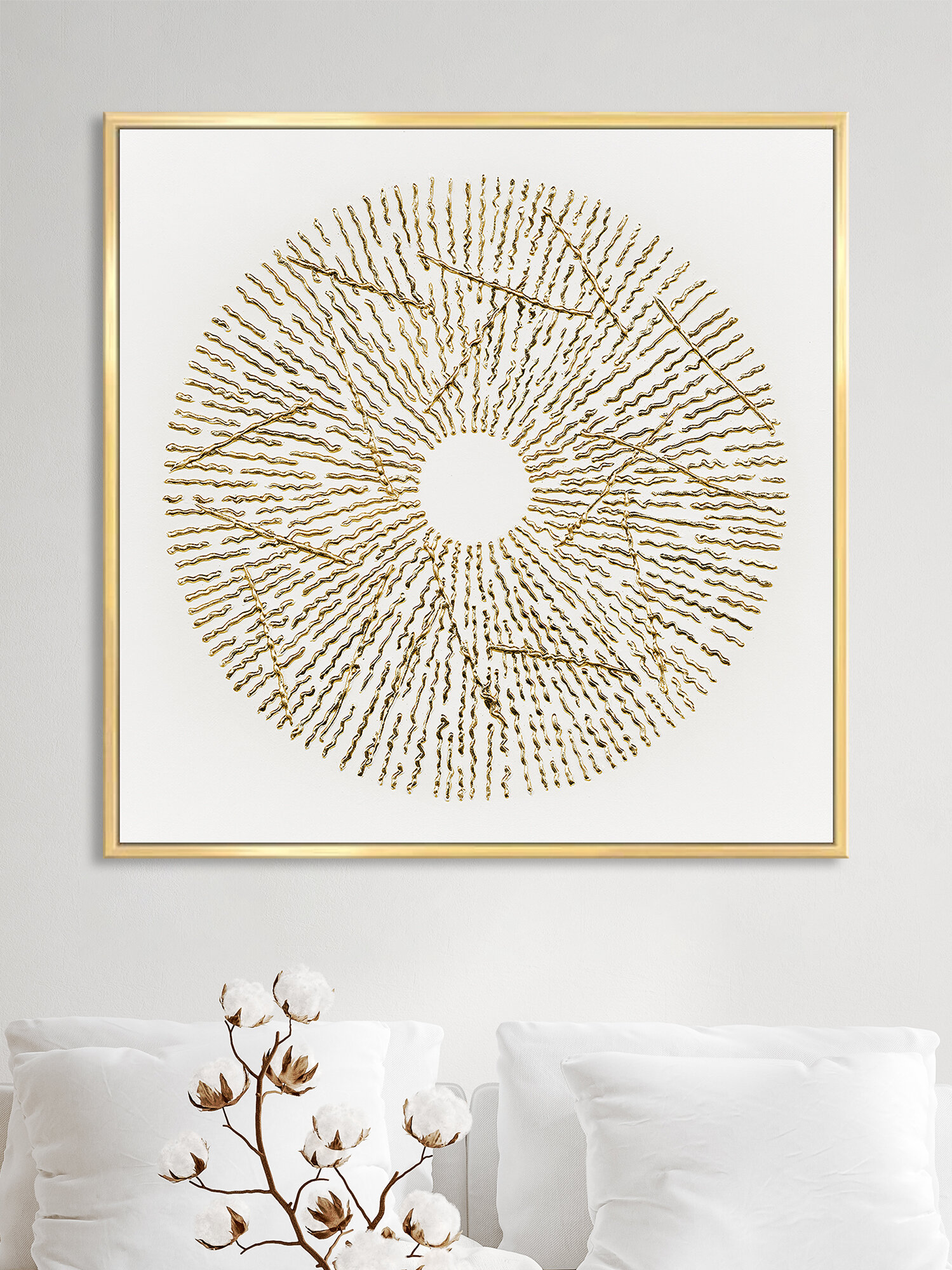 Картина абстракция на стену для интерьера в раме "Ритм солнца II", 53х53 см, Графис