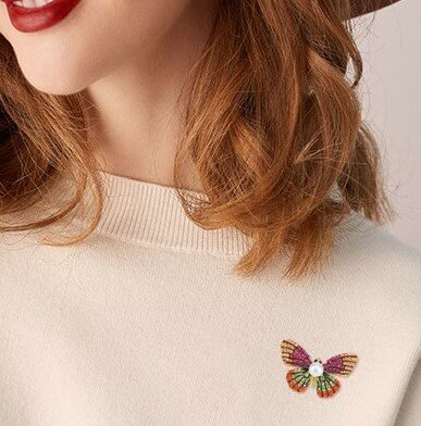 Брошь, жемчуг имитация, стразы