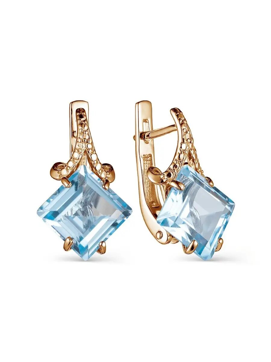 Серьги, красное золото, 585 проба, бриллиант, топаз