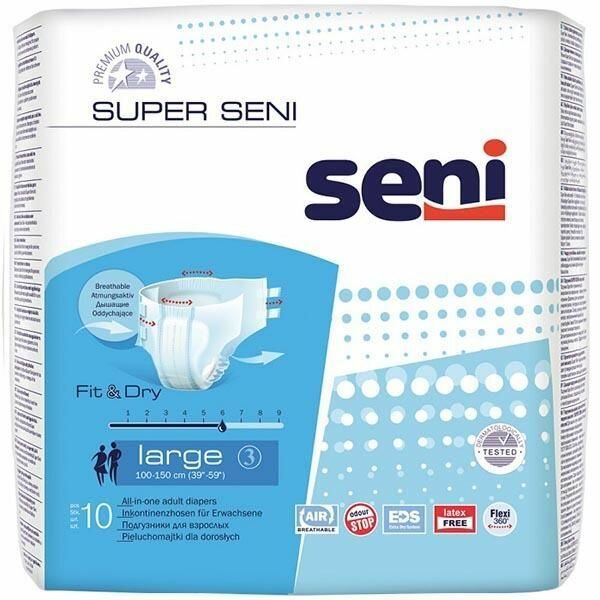 Seni Super Classic, подгузники для взрослых Large (№3), 10 шт