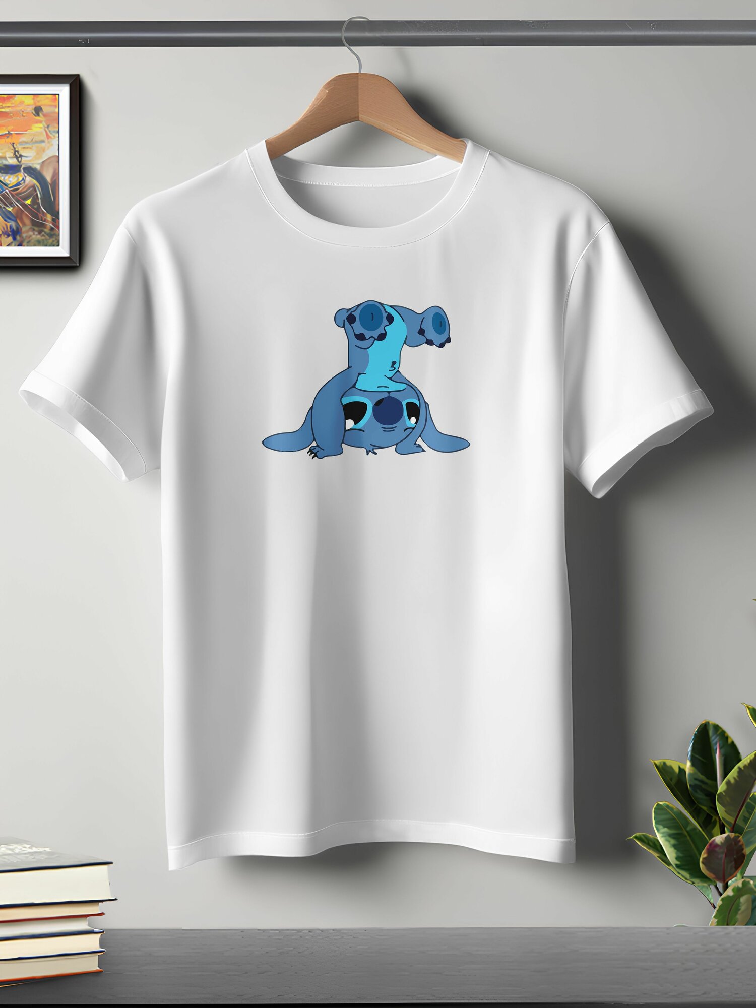 Футболка ONEQ унисекс 44-46 (S) размер с принтом Стич, белая