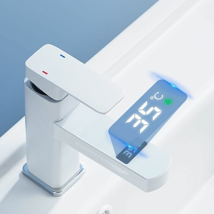 Смесители для раковины в ванной с цифровым дисплеем, белый