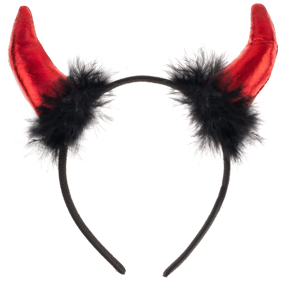 Ободок, Рожки Чертенка, Красный/Черный, Металлик, 1 шт.