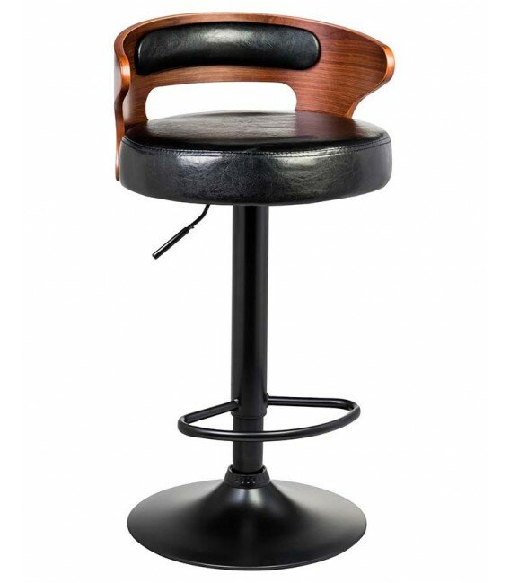 Стул барный DOBRIN FRED LMZ-1018_Blackbase, черный / коричневое дерево, черное основание