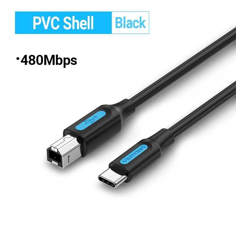 Vention USB C к USB 3.0 кабель для принтера 1,5 м, PVC Shell Black 2.0