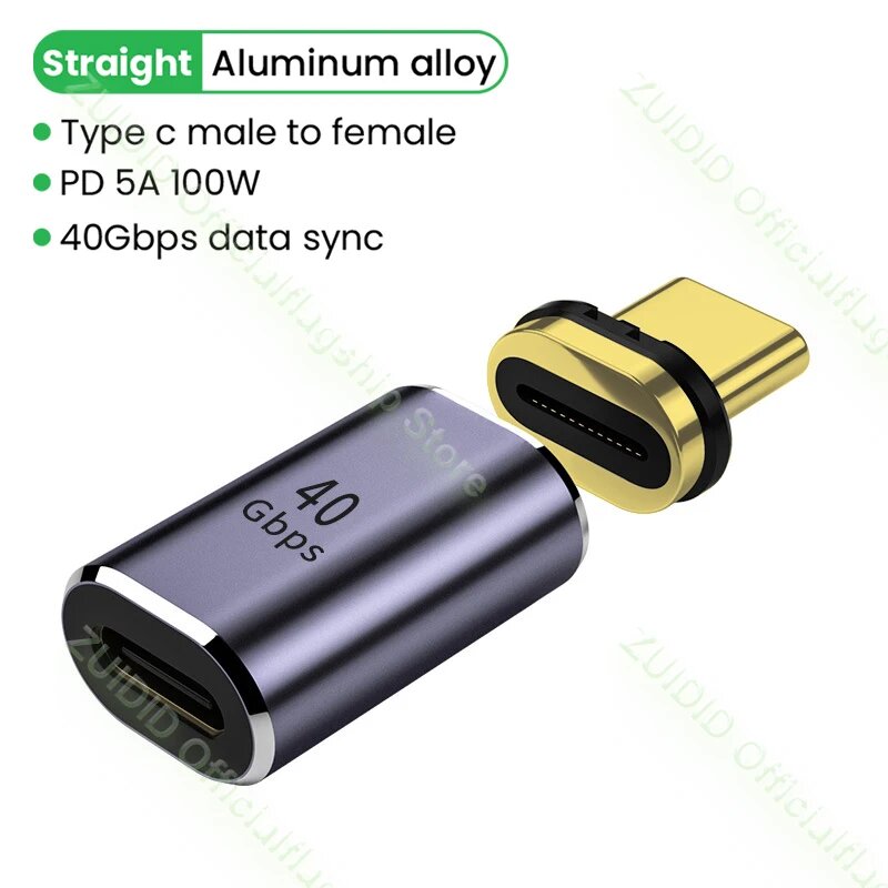 Магнитный адаптер USB4.0 Thunderbolt3 40 Гбит/с USB C «папа-мама», 100 Вт, магнитный преобразователь для быстрой зарядки, 8K при 60 Гц, адаптер USB C для передачи данных T2