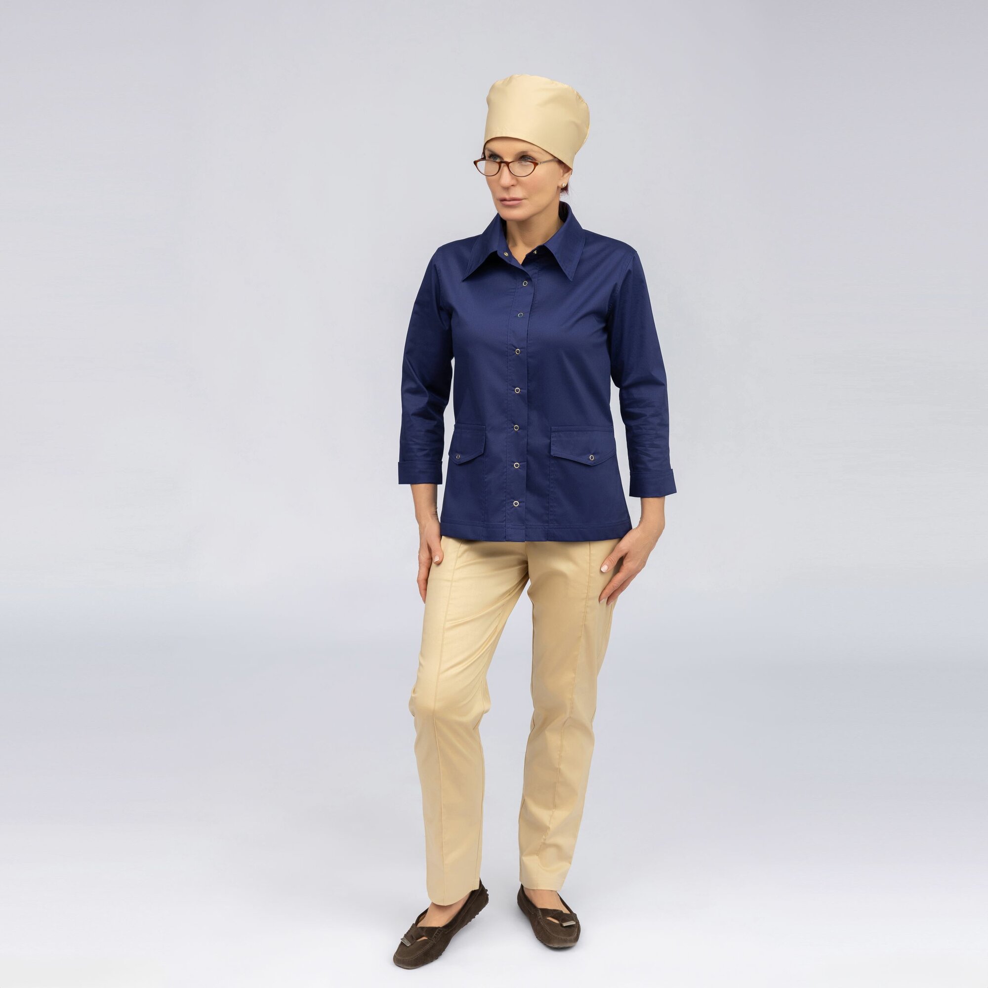 Медицинская рубашка синяя с рукавом 3/4 бренда монк 42 размера