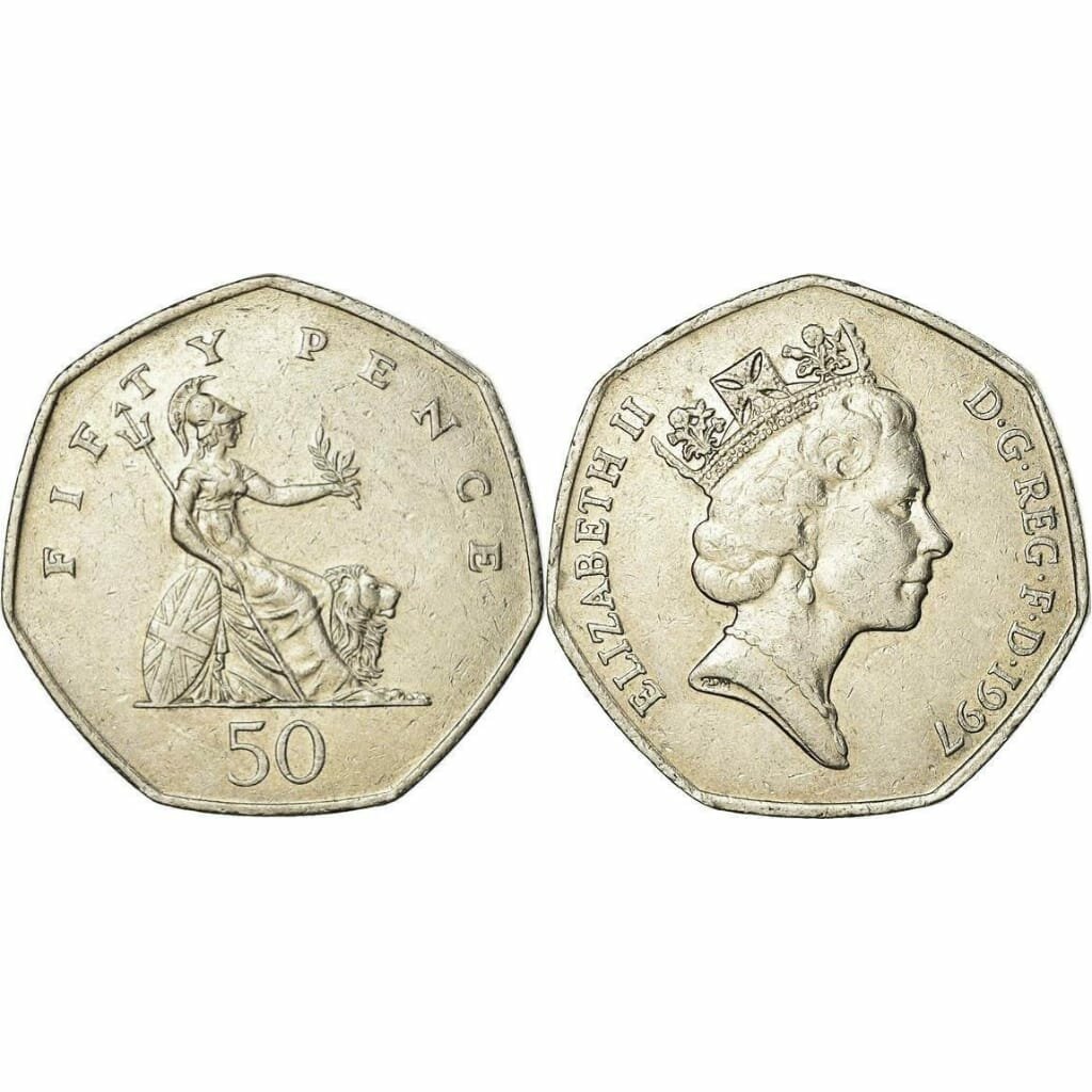Великобритания 50 пенсов, 1997 Королева Елизавета II XF